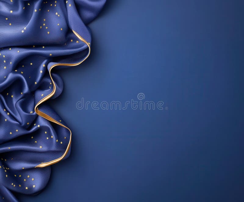 Elegant Blue and Gold Fabric with Star Patterns Draped on Rich Navy ...