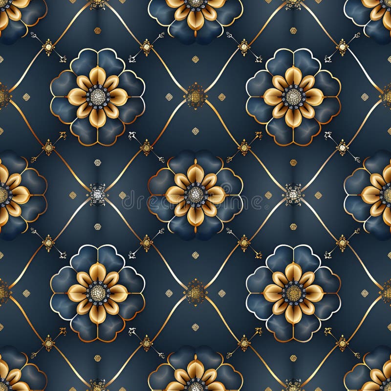 Elegant Blue and Gold Floral Pattern Stock Illustration - Illustration ...