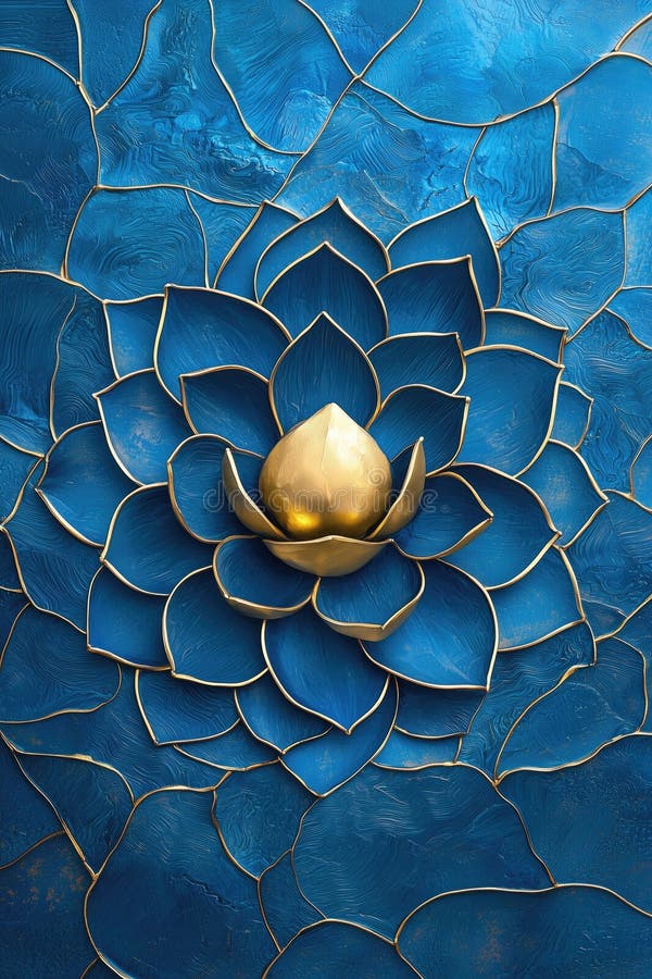 Elegant Blue and Gold Lotus Flower on Textured Surface Stock Photo ...