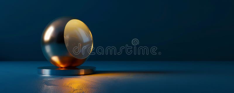 Elegant Blue and Gold Sphere on Reflective Surface with Ambient ...