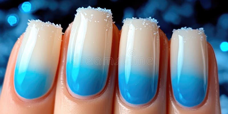 Elegant Blue Gradient Manicure with Frosted Tips Stock Photo - Image of ...