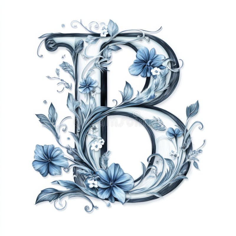 Elegant Blue and Gray Floral Letter B Stock Illustration - Illustration ...