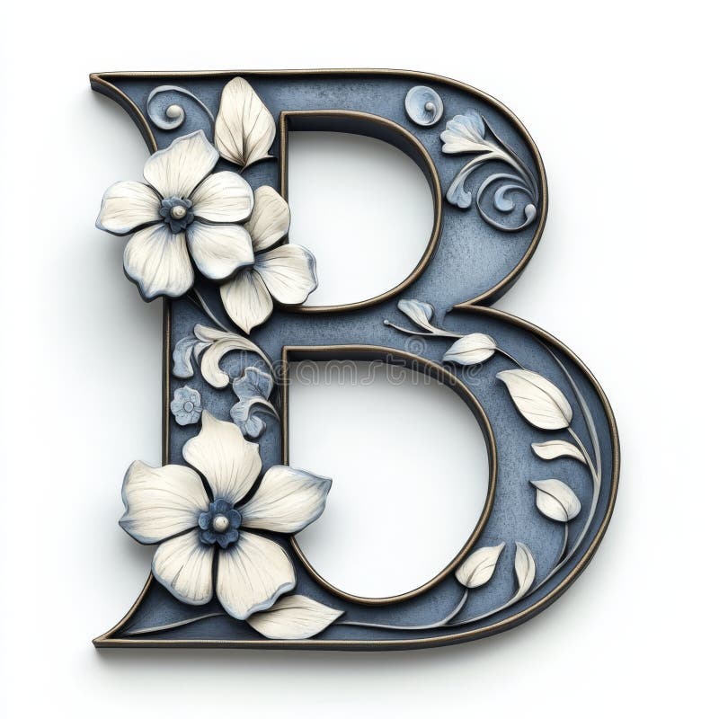 Elegant Blue and Gray Floral Letter B Stock Illustration - Illustration ...