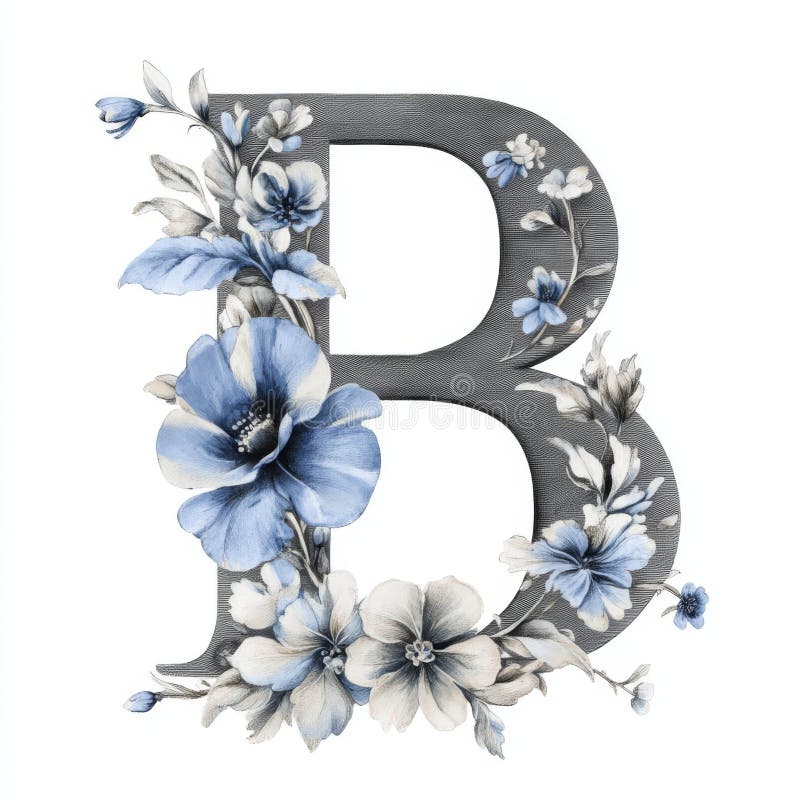Elegant Blue and Gray Floral Letter B Stock Illustration - Illustration ...