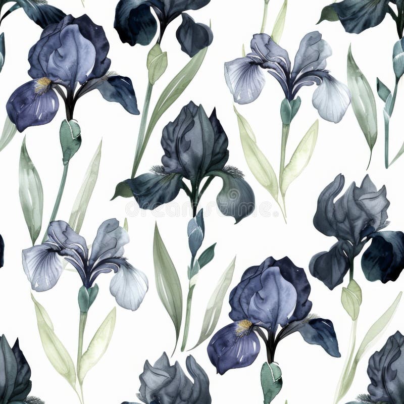 Elegant Blue and Grey Iris Flower Seamless Pattern Design Stock Image ...