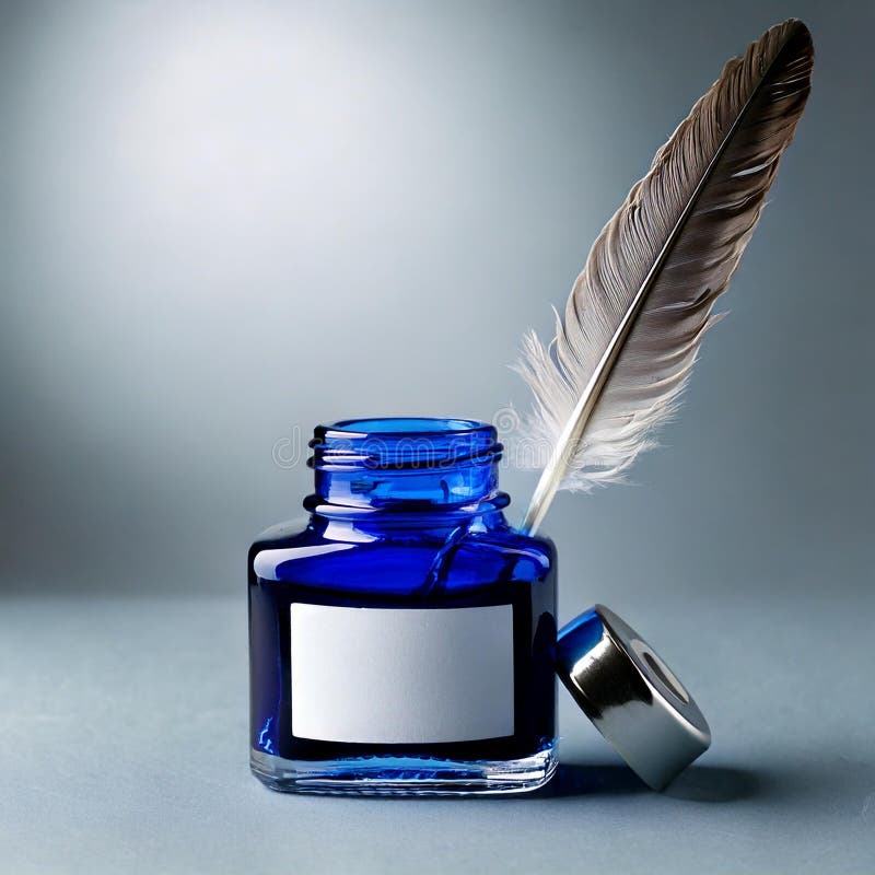 Elegant Blue Ink Bottle with Quill â€ Timeless Writing Symbol Stock ...