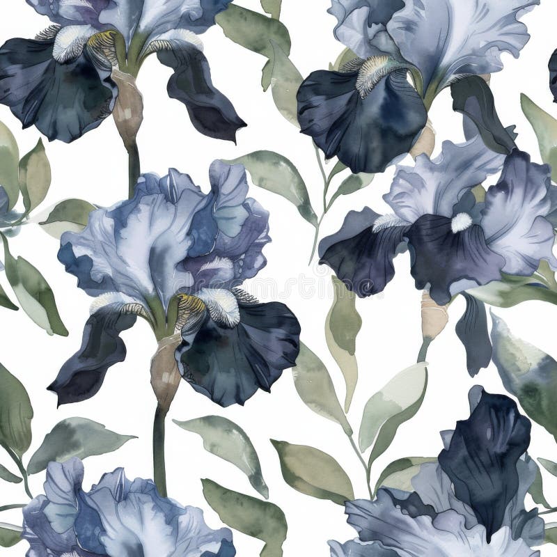 Elegant Blue Iris Watercolor Pattern for Design and Decor Stock Image ...
