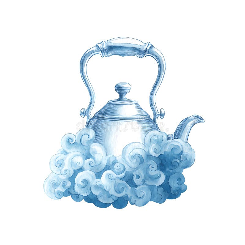 Elegant Blue Kettle on a Cloud Illustration a Whimsical Image of a ...