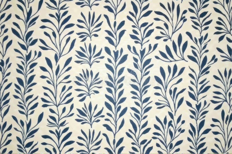 Elegant Blue Leaf Pattern on Beige Fabric Background Stock Image ...