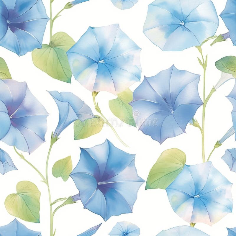 Elegant Blue Morning Glory Flowers on White Background Stock Image ...