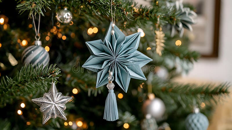 Elegant Blue Origami Star Christmas Tree Ornament Stock Image - Image ...
