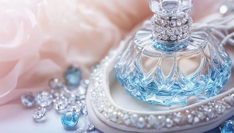 Elegant Blue Perfume Bottle with Diamonds on White High Quality Image ...