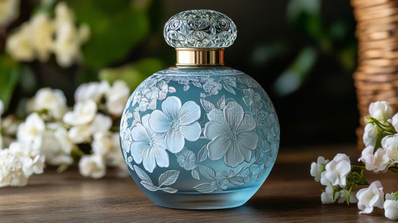 Elegant Blue Perfume Bottle Floral Design Stock Illustration ...