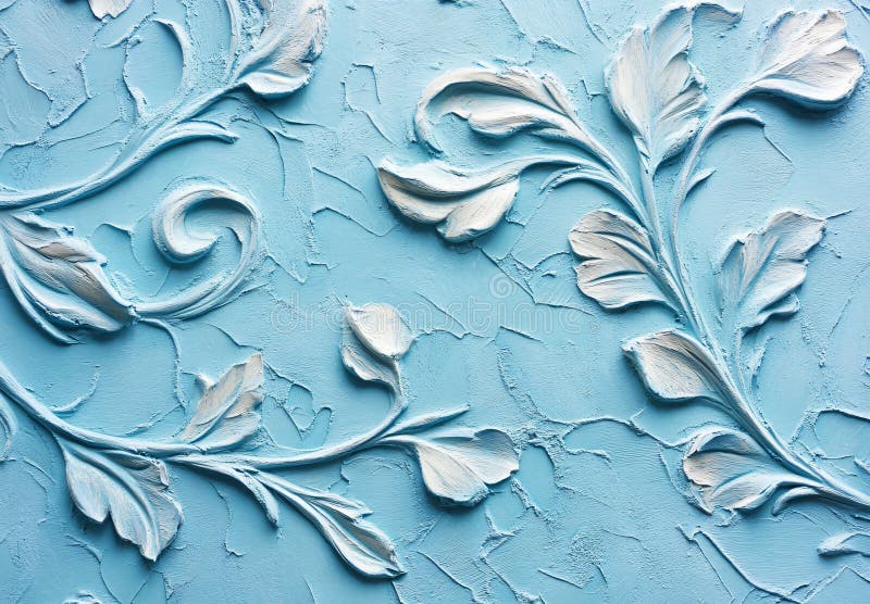 Elegant Blue Plaster Floral Relief Texture High Quality Image Stock ...