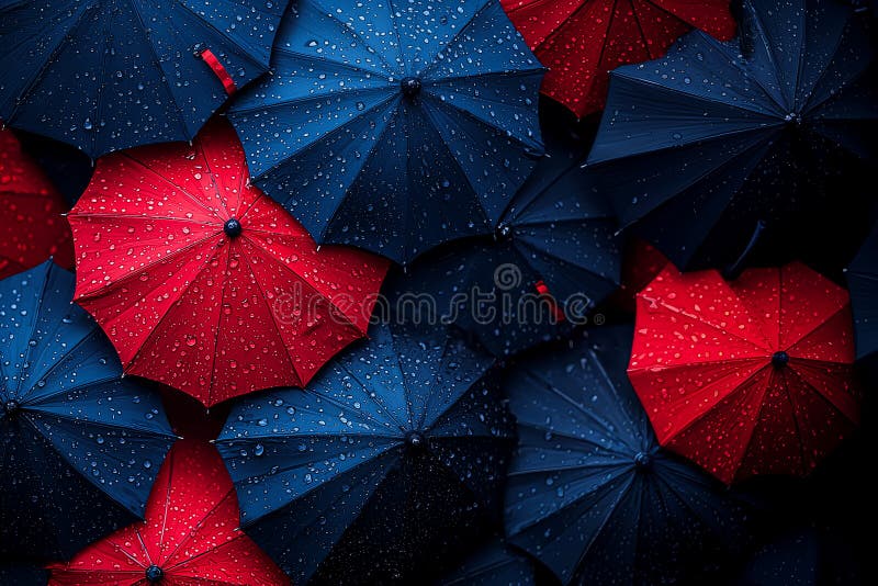 Elegant Blue and Red Umbrellas with Waterdrops, Generative AI Stock ...