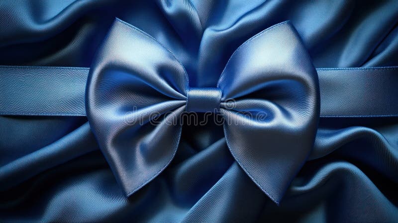 Elegant Blue Satin Bow on Luxurious Silk Fabric Background. Stock Image ...