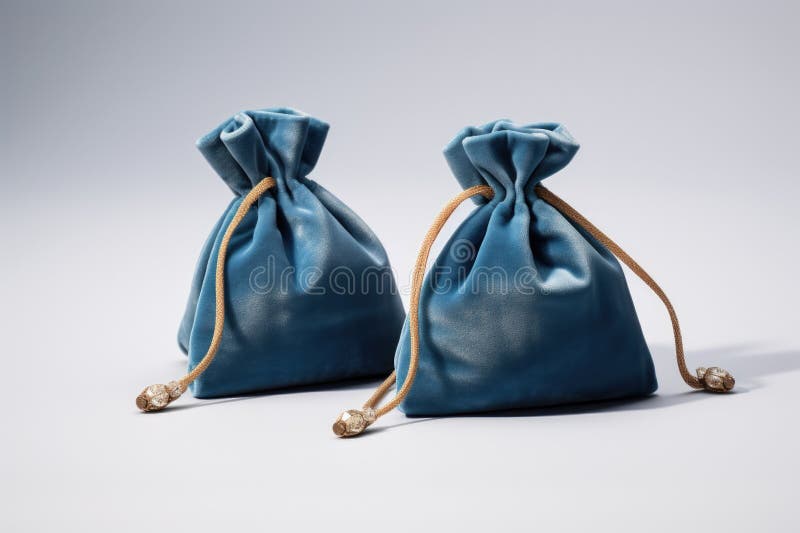 Elegant Blue Satin Drawstring Pouches on White Stock Illustration ...