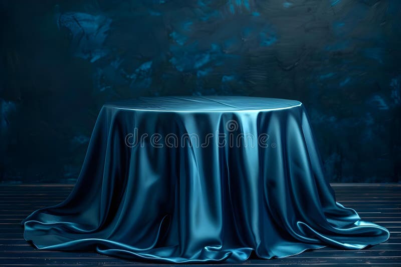 Elegant Blue Silk Tablecloth on Display, Refined Minimalist Setting ...