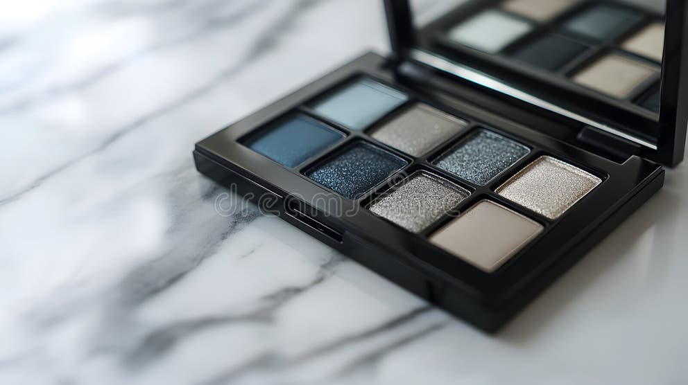 Elegant Blue and Silver Eyeshadow Palette on Marble Surface Stock Photo ...