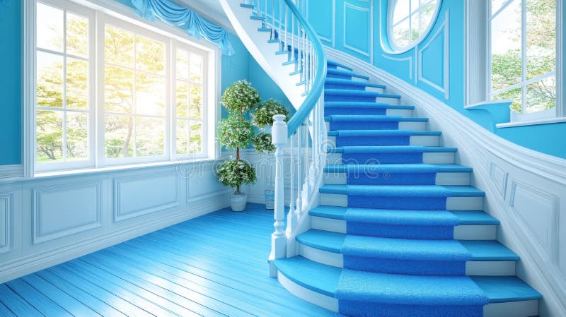 Elegant Blue Spiral Staircase Luxurious Home Interior Stock Photos ...