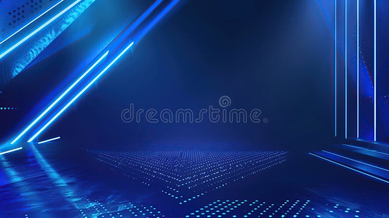 Elegant Blue Stage Background with Blue Dot Neon Line and Lighting ...