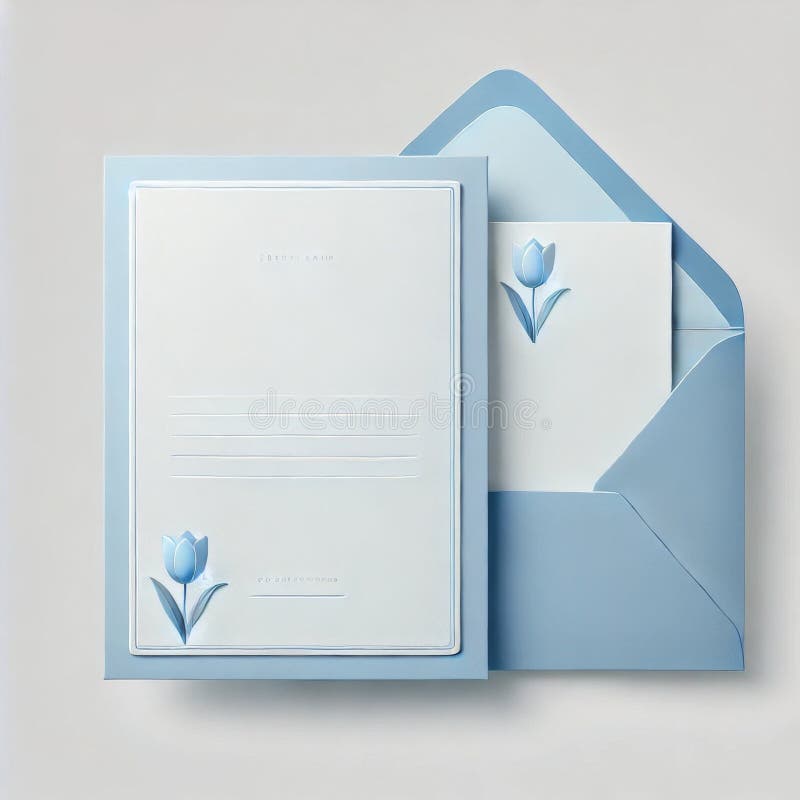 Elegant Blue Stationery Set with Tulip Design for Invitations and ...