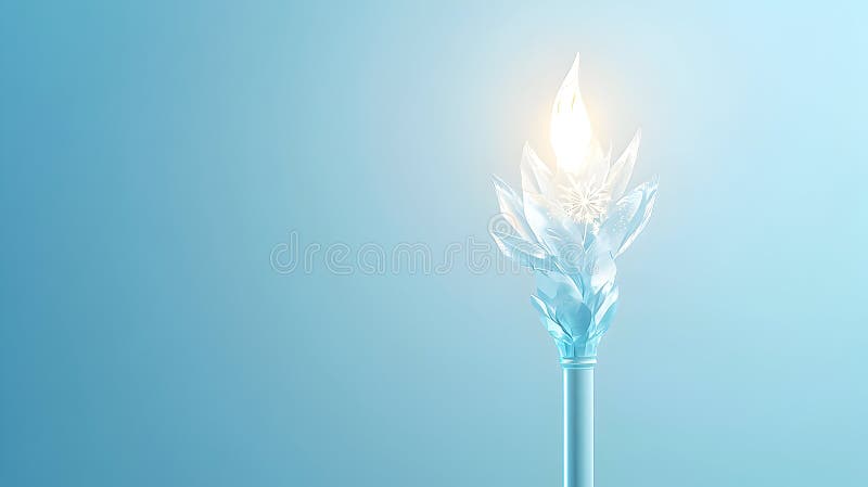 Elegant Blue Torch with Flame Glowing in Soft Light Against a Light ...