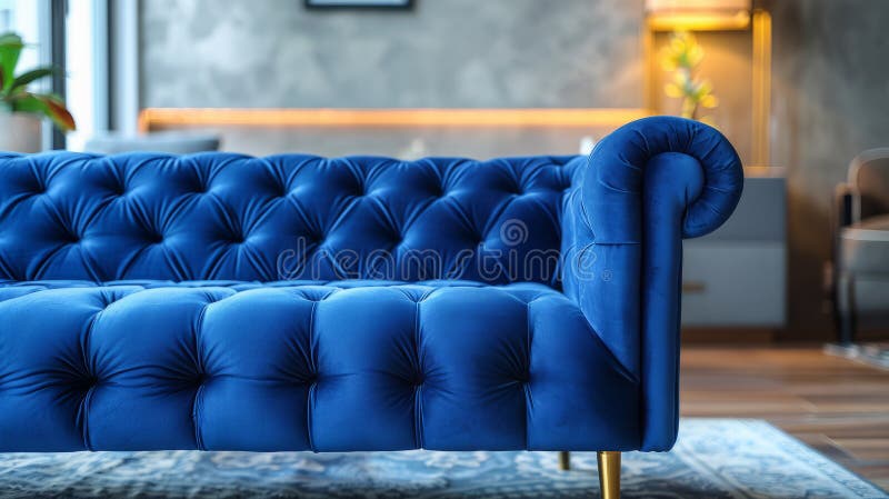 Elegant Blue Tufted Sofa Modern Living Room Setting Stock Photos - Free ...