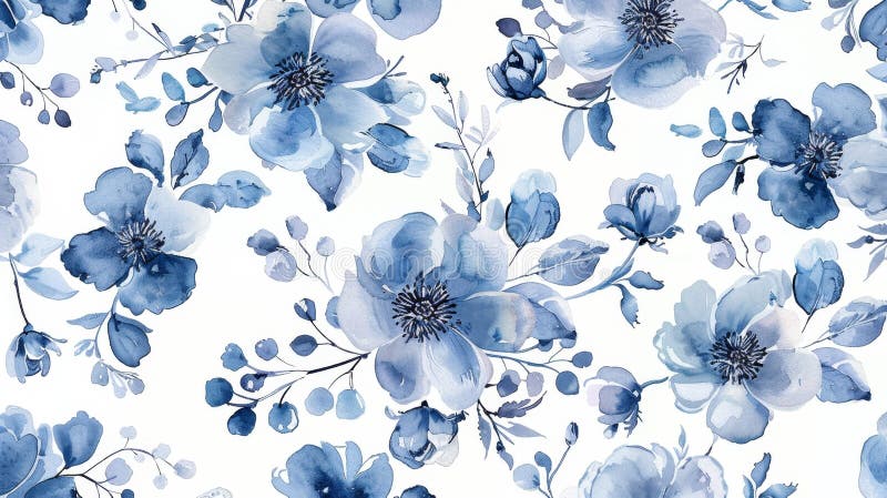 Elegant Blue Watercolor Floral Pattern for Design Use Stock Image ...