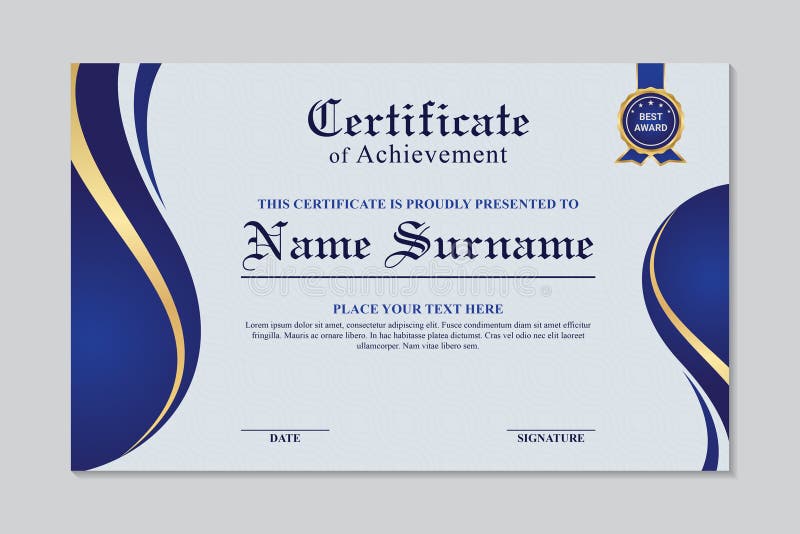 Elegant Blue Wave Design Achievement Certificate Template Stock Vector ...