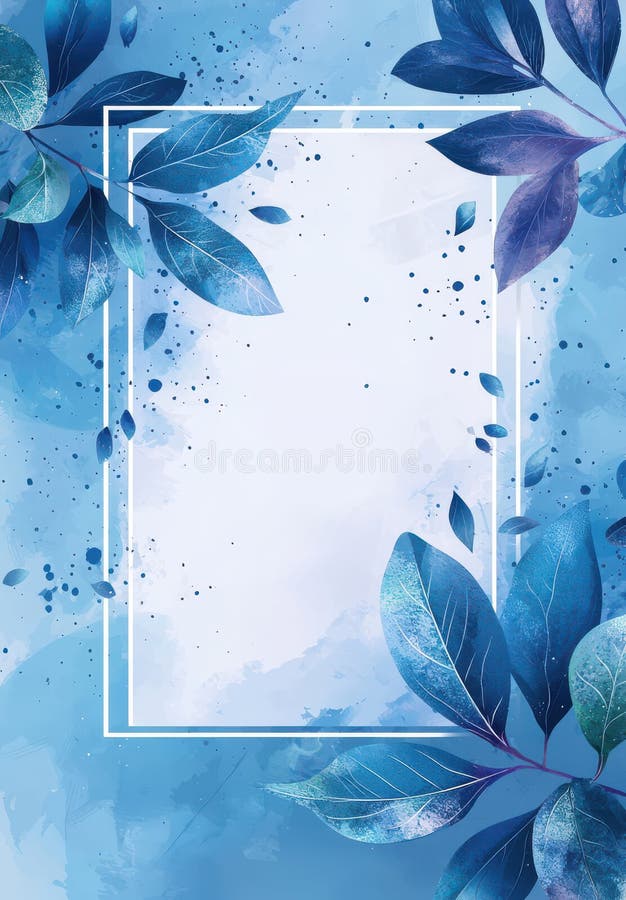 Elegant Blue and White Background with Artistic Leafy Frame Design with ...