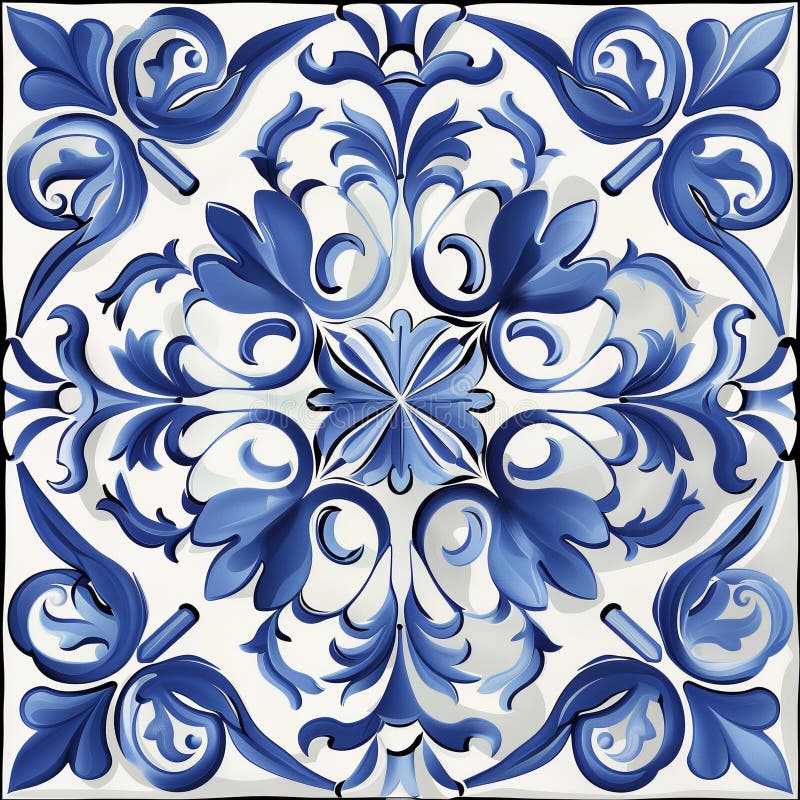 Elegant Blue and White Decorative Floral Pattern Tile Design Stock ...