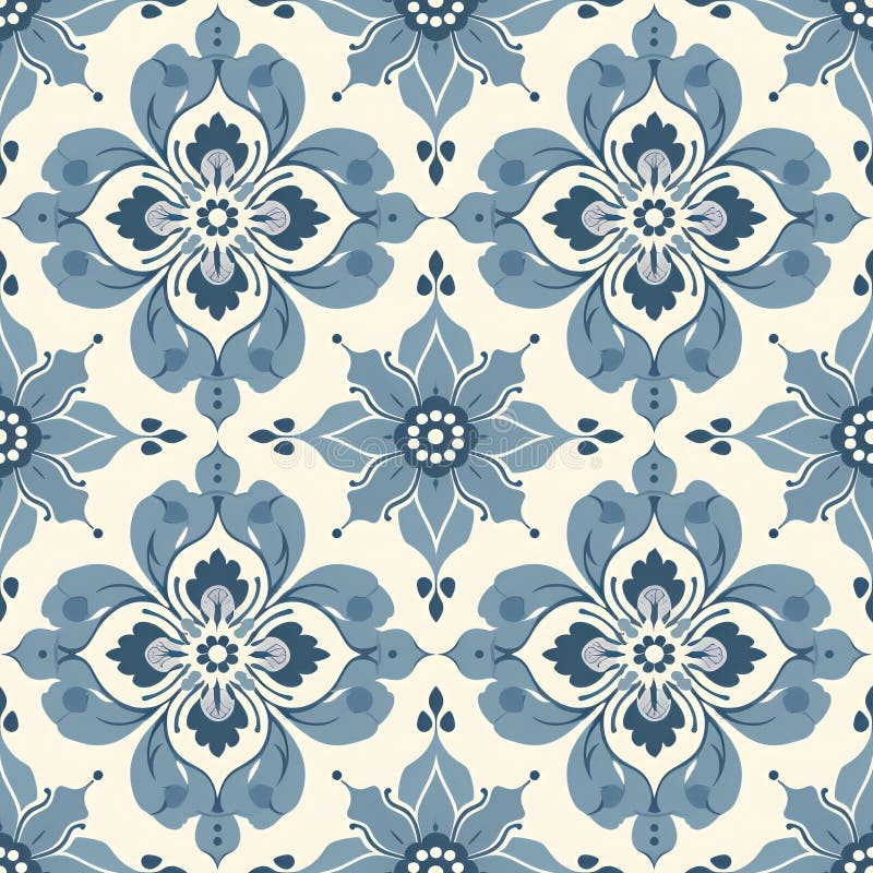 Elegant Blue and White Floral Pattern Stock Illustration - Illustration ...