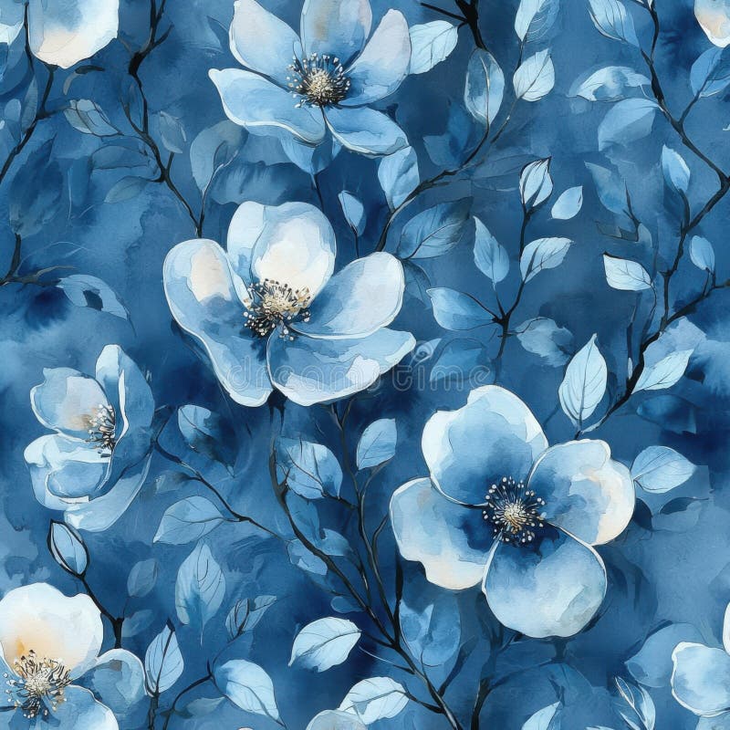Elegant Blue and White Floral Pattern Creating a Serene and Refreshing Design for Decor Seamless ...