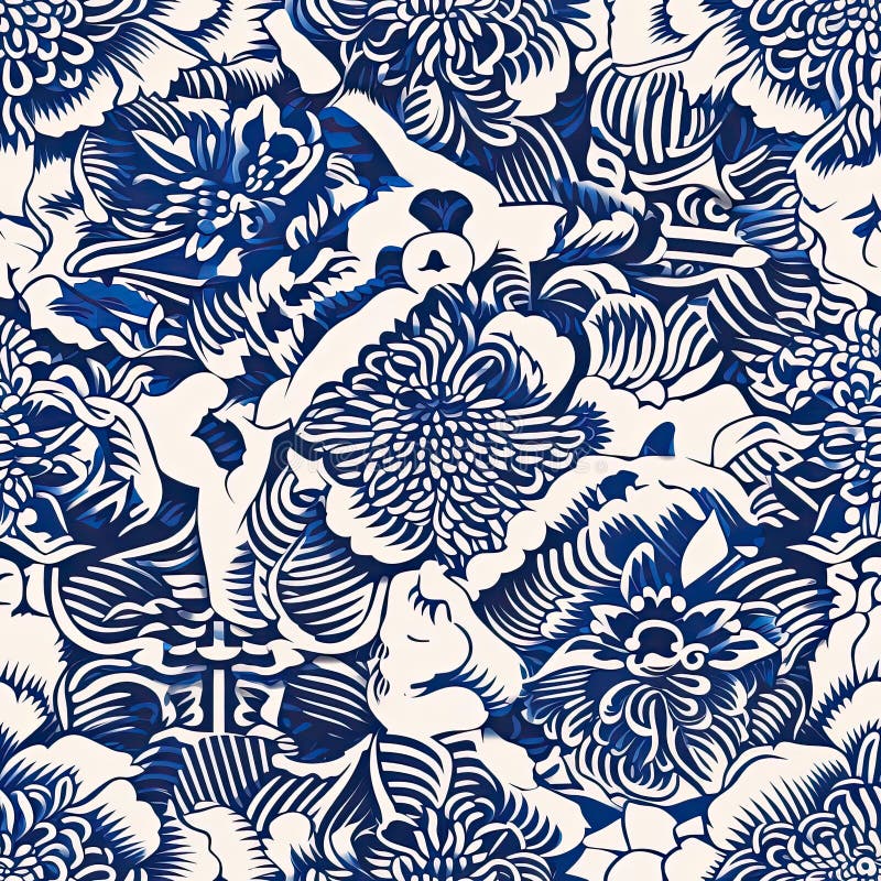 Elegant Blue and White Floral Pattern Inspired by Ancient Chinese Art ...
