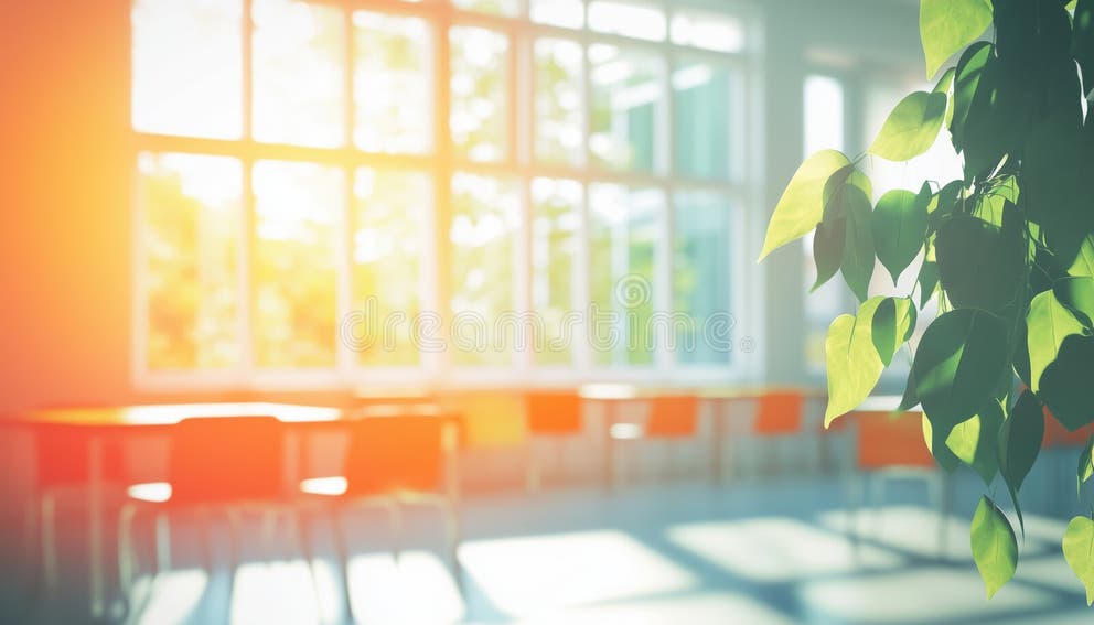 Elegant Blur of Bright Classroom and Study Room with Panoramic Windows ...