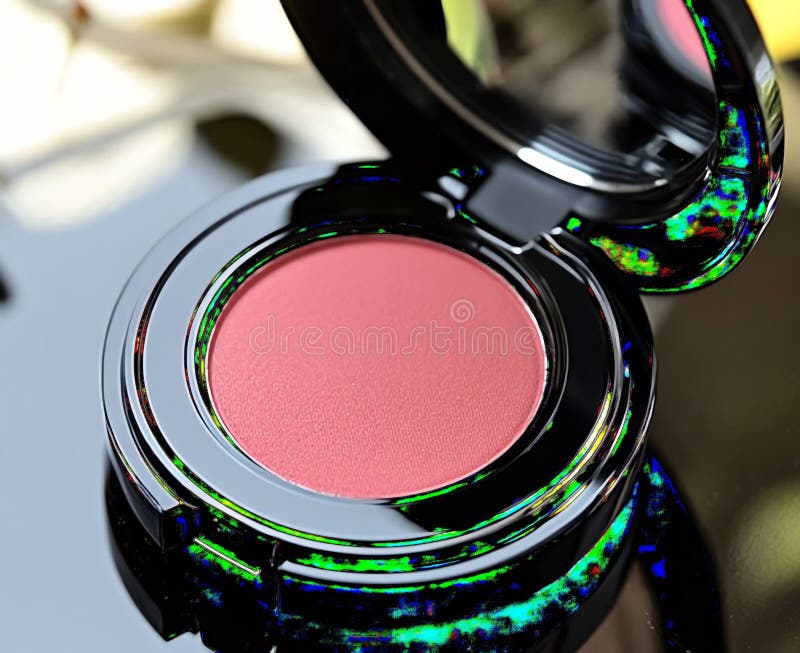 Elegant Blush Compact with Black Case and Reflective Surface Stock ...