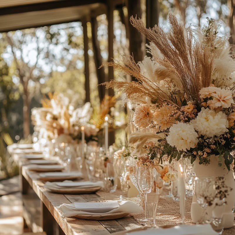 Elegant Boho-Chic Table Setting for a Rustic Outdoor Gathering Stock ...