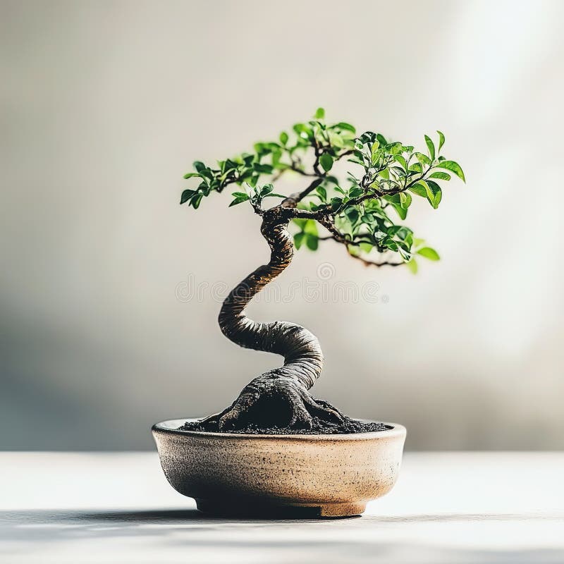 Elegant Bonsai Tree with Twisting Trunk and Minimal Foliage Stock Image ...