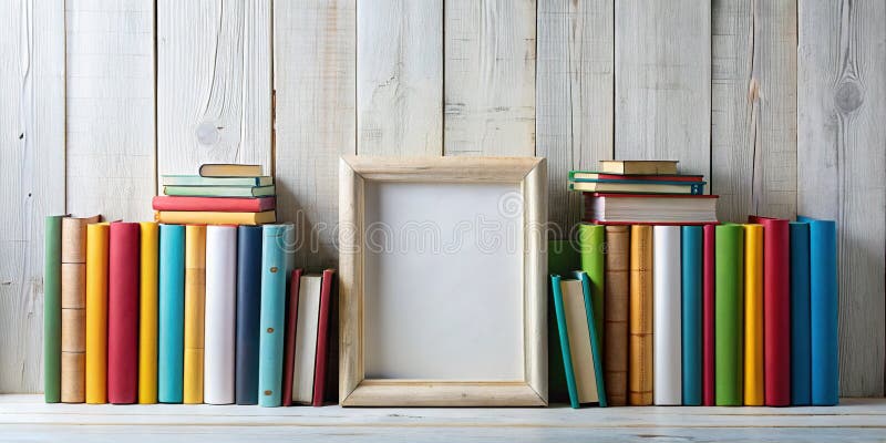 Elegant Book Stack Display on White Wooden Bookshelf Background Perfect ...