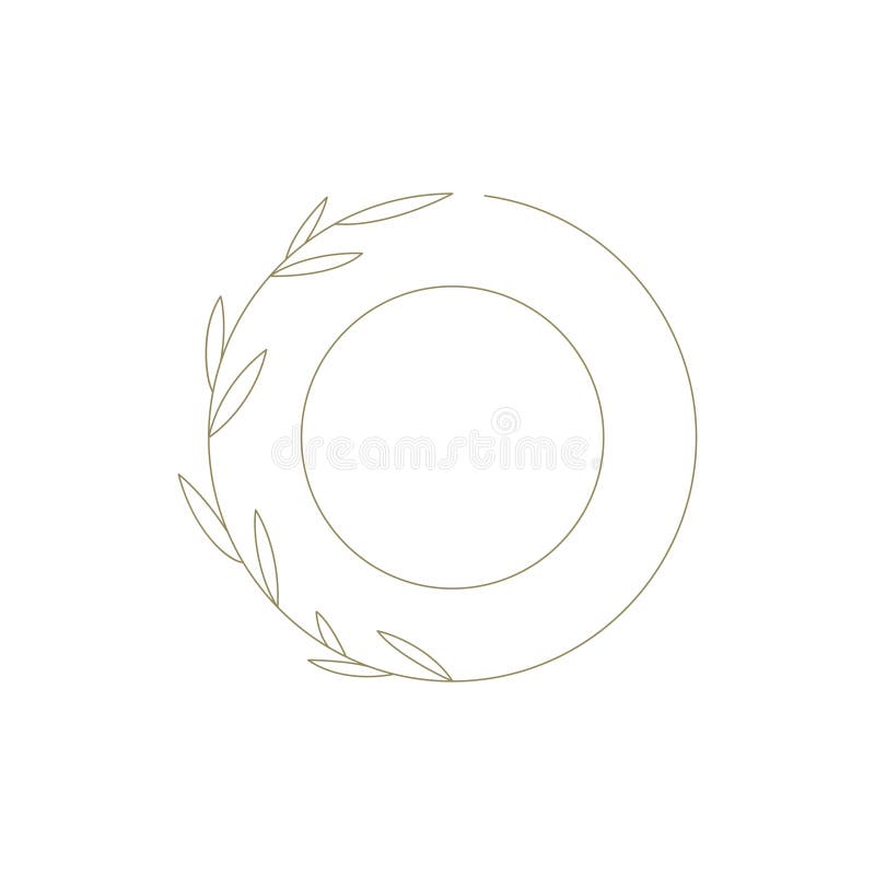 Elegant Botanical Circle Frame Branch with Leaves Line Art Decorative ...
