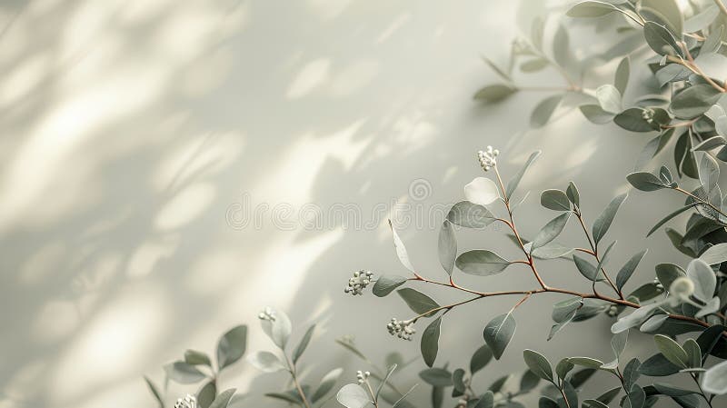 Elegant Botanical Composition with Foliage and Soft Shadows on a Muted ...