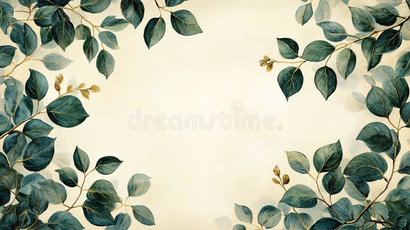 Elegant Botanical Green and Gold Leaf Border Design Stock Illustration ...