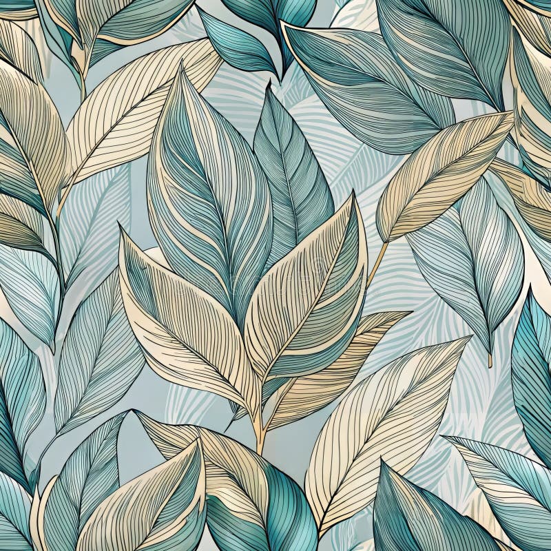 Elegant Botanical Leaf Pattern in Blue and Beige Tones Stock Image ...