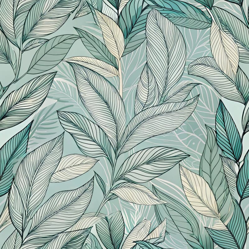 Elegant Botanical Leaf Pattern in Pastel Green and Blue Hues Stock ...