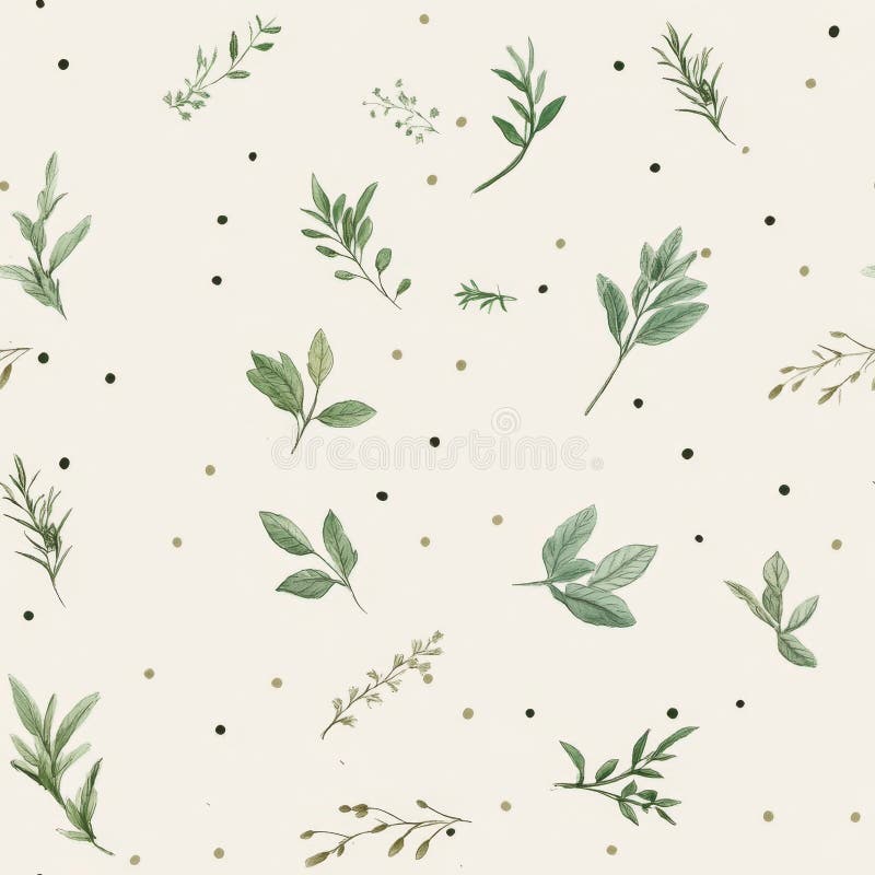 Elegant Botanical Pattern with Green Foliage and Gold Dots Stock Photo ...