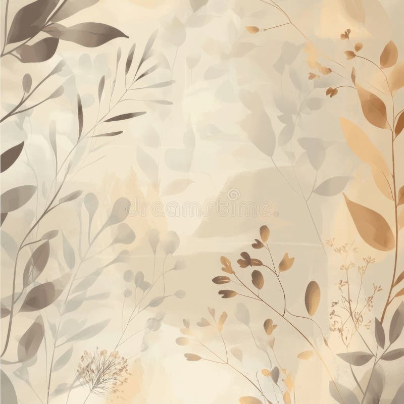 Elegant Botanical Pattern in Neutral Tones with Delicate Leaf Motifs ...
