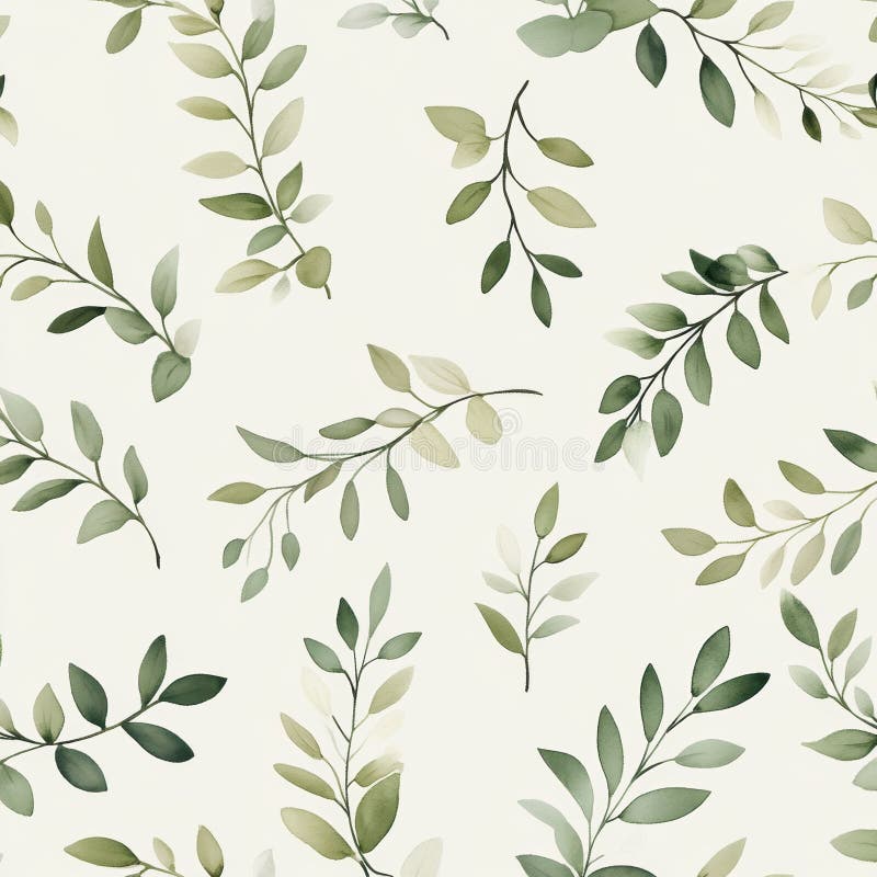 Elegant Botanical Pattern with Soft Green Leaves Arranged in a ...
