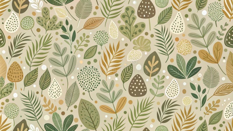 Elegant Botanical Seamless Pattern in Earthy Tones Featuring Abstract ...