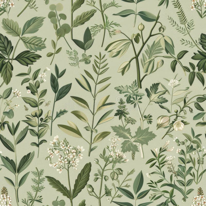 Elegant Botanical Wallpaper Design with Green Foliage Patterns Stock ...